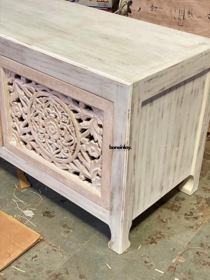"Elegant Hand-Carved Floral Media Unit" – Bone Inlay Furnitures
