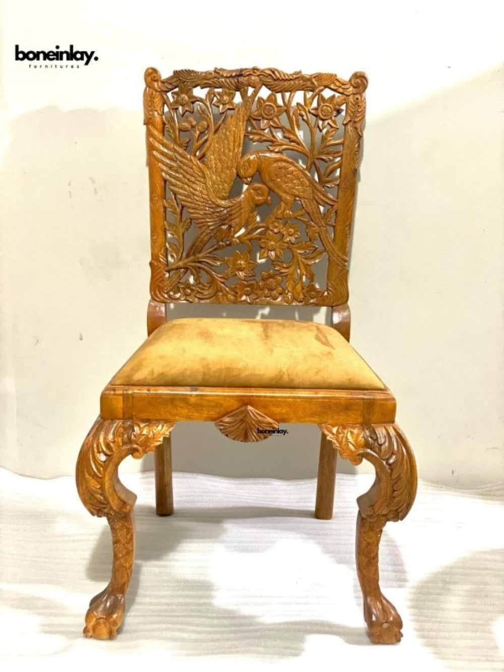 “Parrot Perch Hand-Carved Menagerie Dining Chair” – Bone Inlay Furnitures