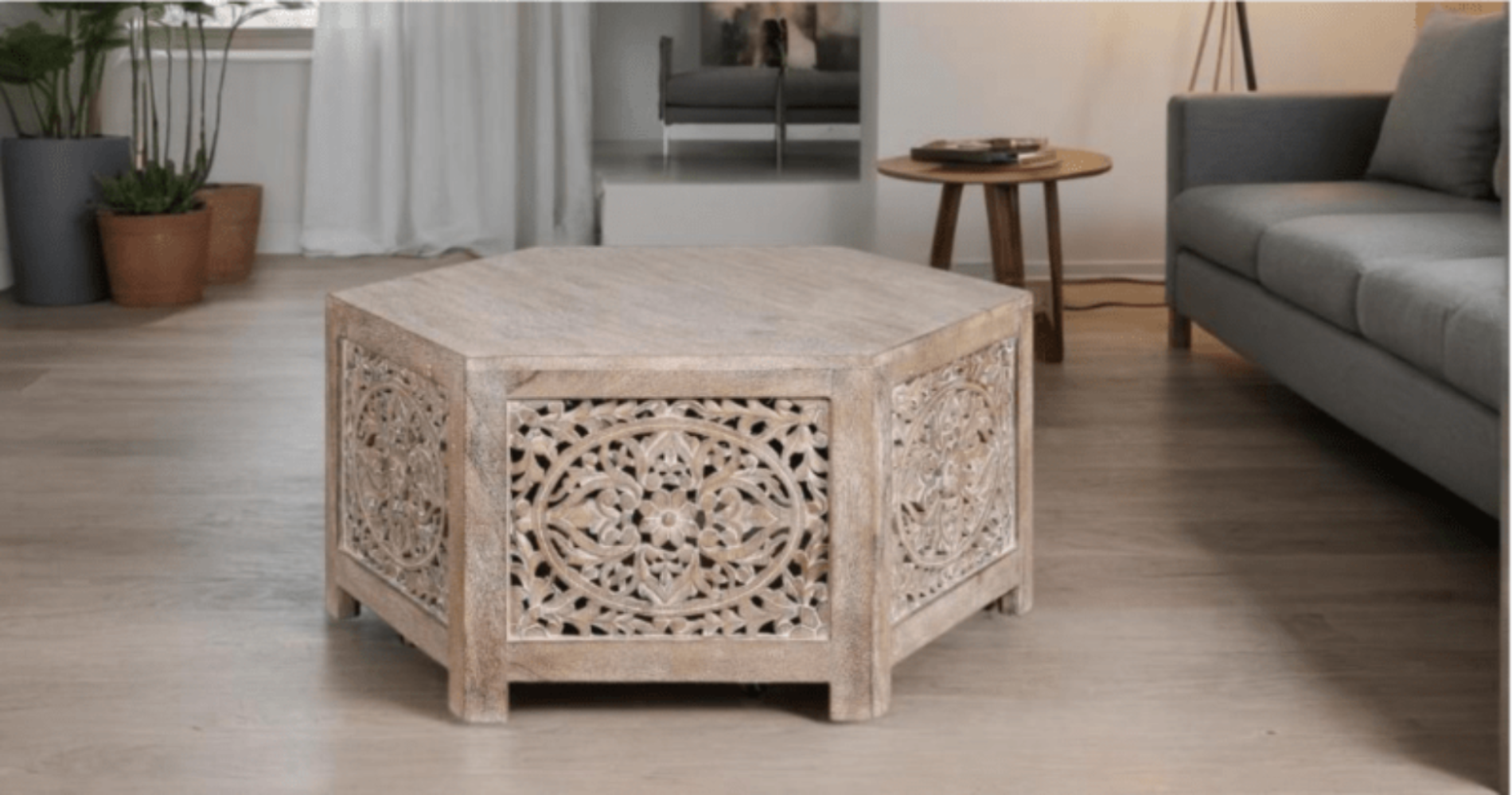 Floral Filigree Coffee Table: Handcrafted Lombok Wood Design – Bone ...