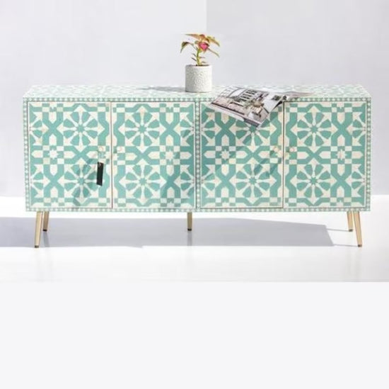 Turquoise Moroccan Pattern Bone Inlay Media Console: Exotic Elegance ...