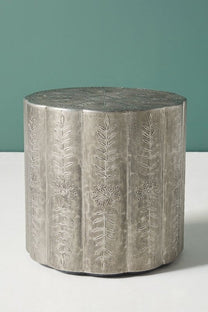 "Embossed Drum Coffee Table | Metal End Table" – Bone Inlay Furnitures