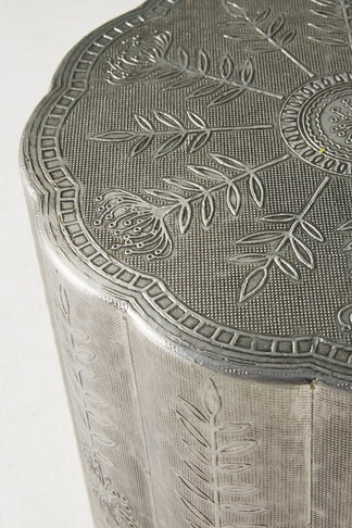 "Embossed Drum Coffee Table | Metal End Table" – Bone Inlay Furnitures