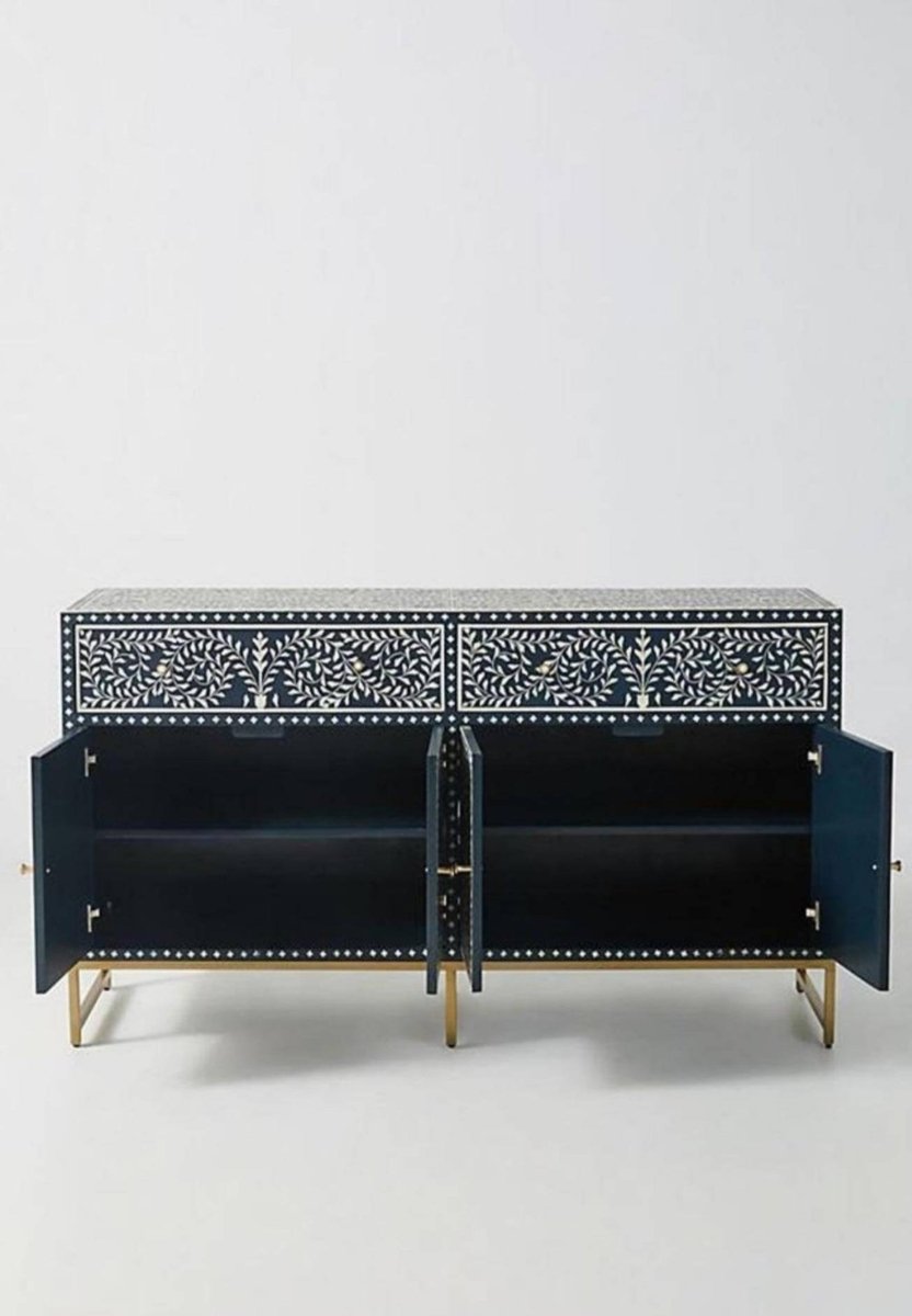 Blue Bone Inlay Floral Sideboard | Handmade Cottage Style Storage ...