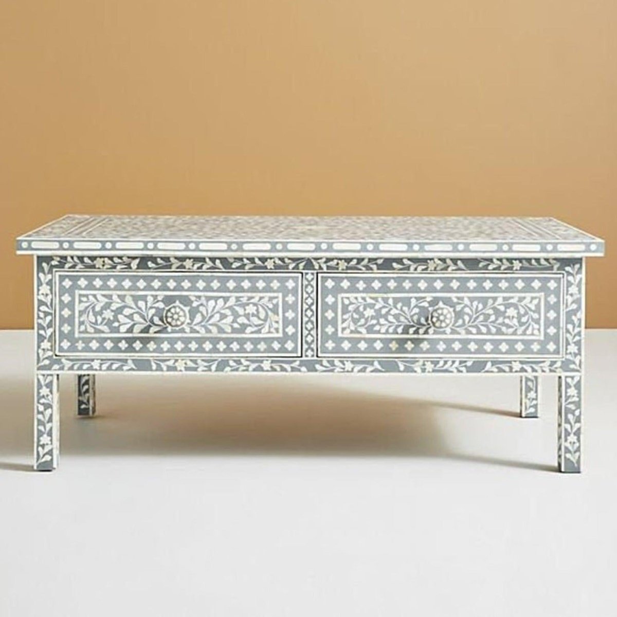 Gray Bone Inlay Coffee Table with Drawers | Bohemian-Styled – Bone ...