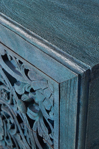 Hand-Carved Lombok Three-Drawer Nightstand – Bone Inlay Furnitures