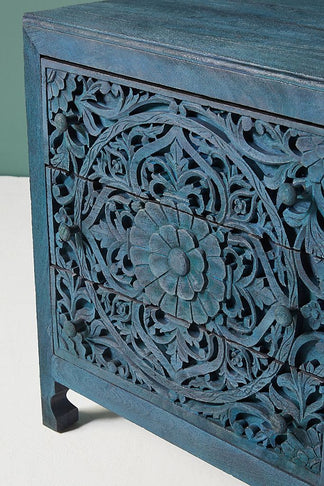 Hand-Carved Lombok Three-Drawer Nightstand – Bone Inlay Furnitures