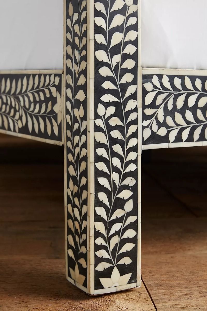 "Handmade Bone Inlay Black Canopy Platform Bed" – Bone Inlay Furnitures