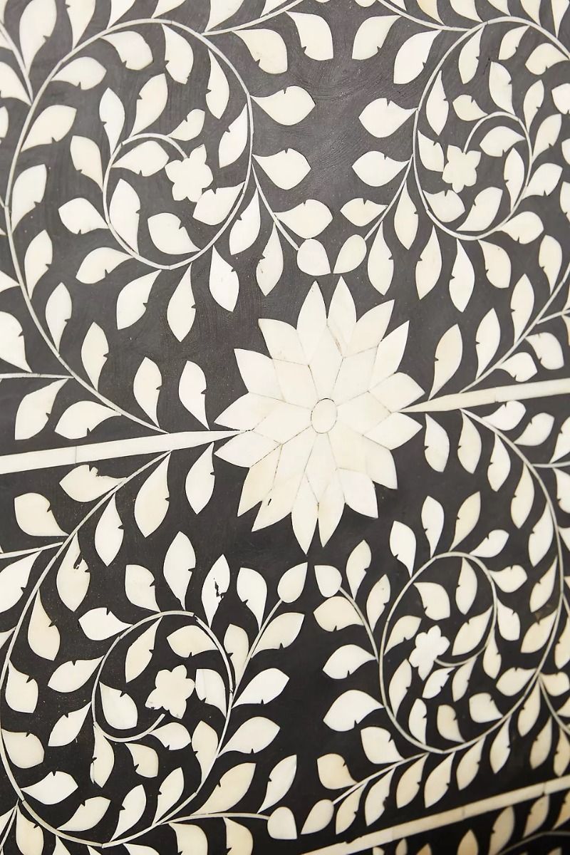 "Handmade Bone Inlay Black Canopy Platform Bed" – Bone Inlay Furnitures