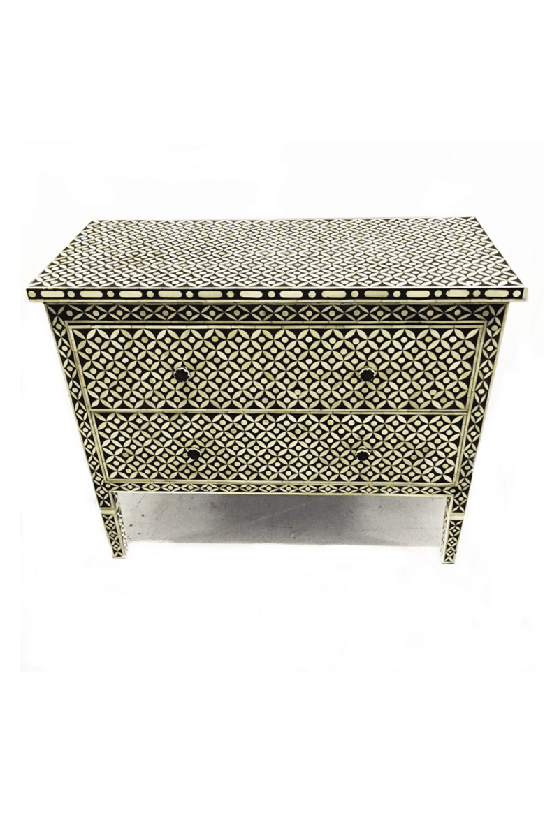 Black Geometric Bone Inlay Dresser: Handmade 2-Drawer Chest – Bone ...