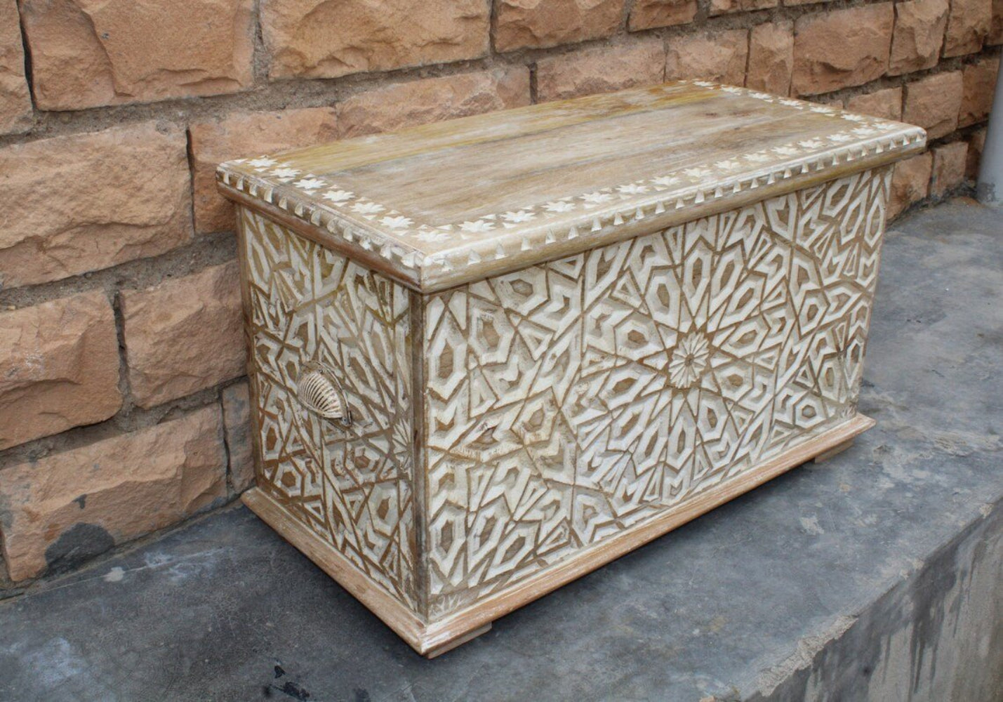 Handmade Wood Carving Trunk | Antique Hand-carved Indian Blanket Box ...
